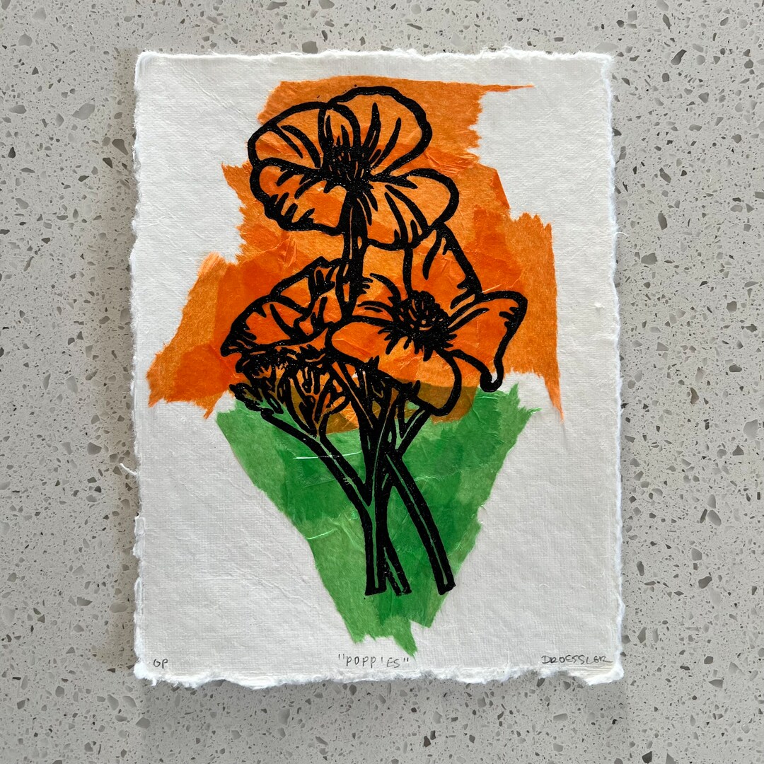 Poppies - Chine Collé Linocut Flower Print for Wall Art - Various ...