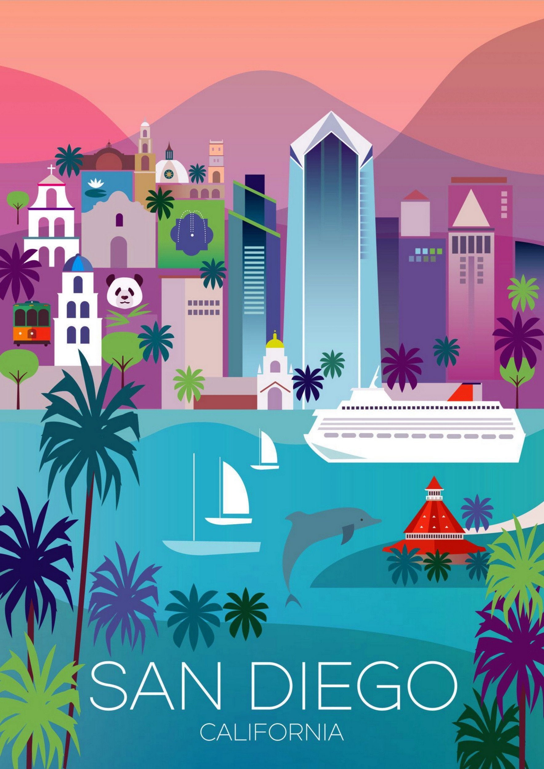 San Diego Poster, San Diego Wall Art, San Diego Art, San Diego Map, San ...