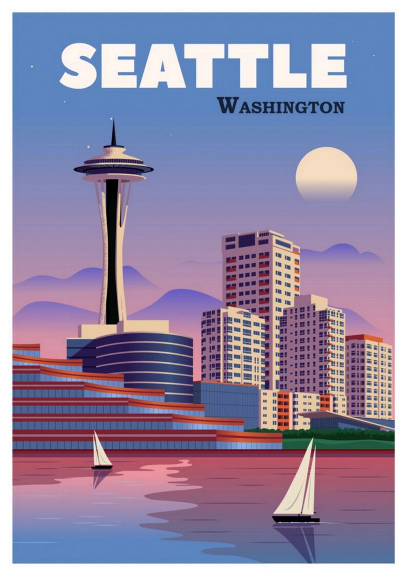 Seattle Poster, Seattle Map, Seattle Art, Seattle Print, Seattle Travel ...