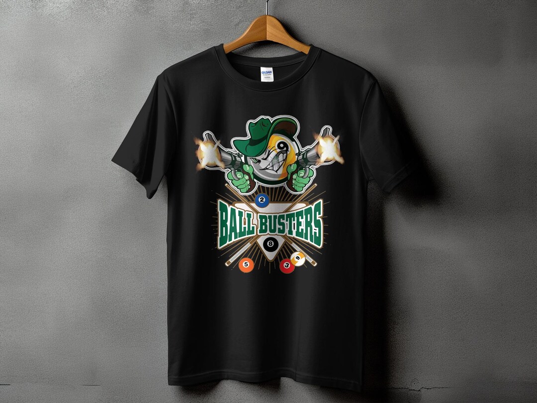 Billiard Pool Gunslinger Mascot T-shirt, Cool Ball Busters Graphic Tee ...