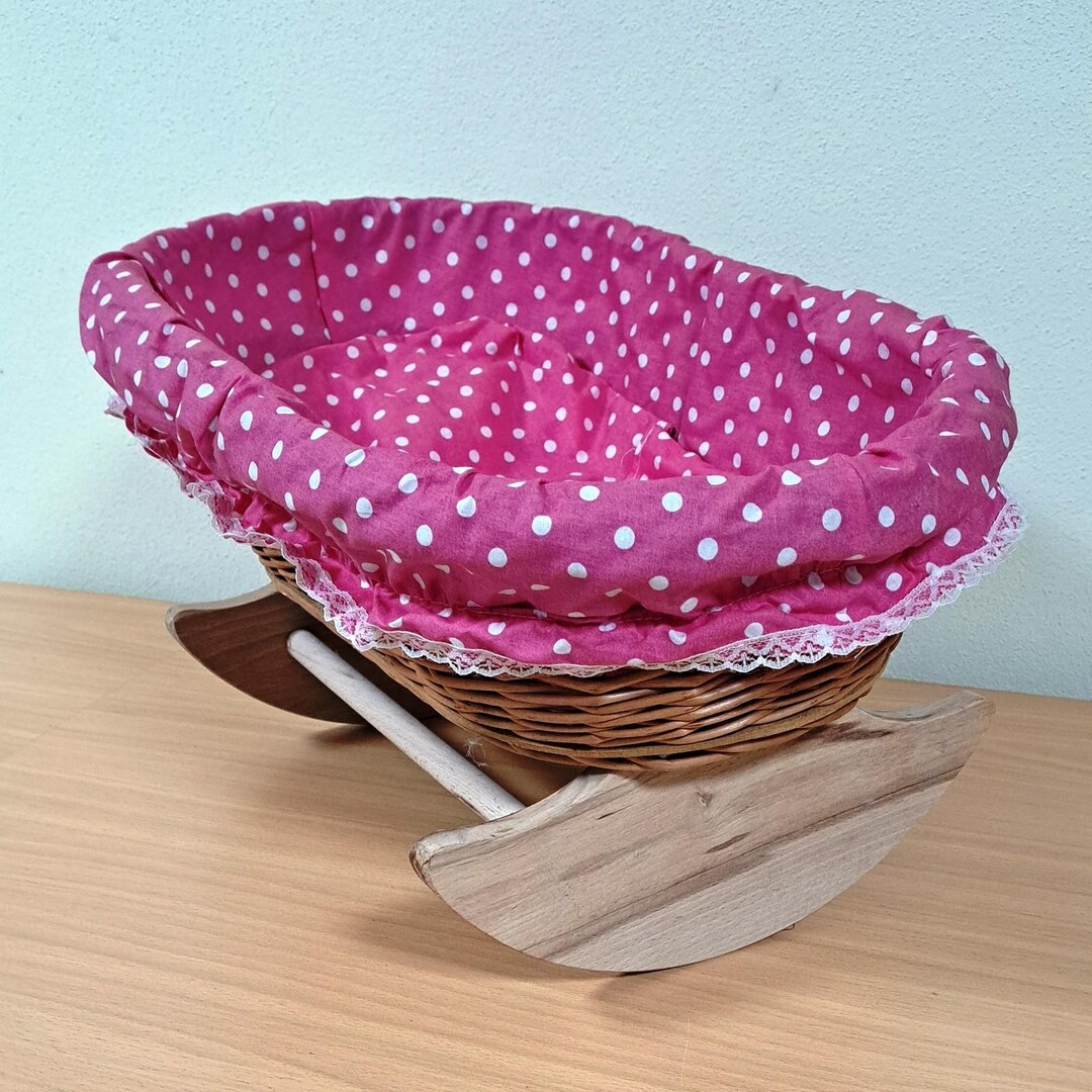 Doll's Cradle, Children's Cradle Made of Willow - Pink - 48 X 30 X 27 ...
