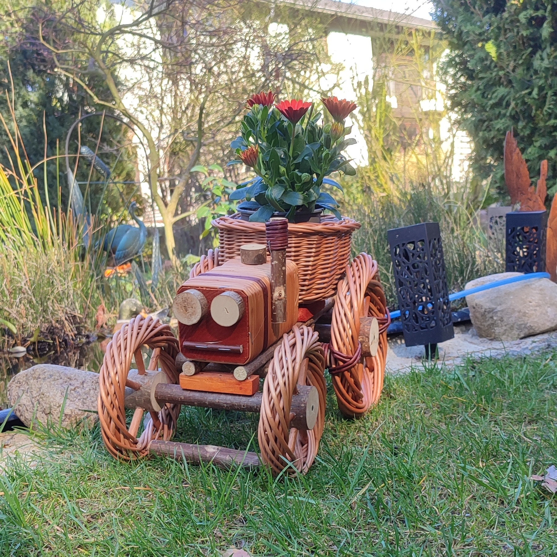 Decorative Tractor, Plant Bowl, Tractor Made of Woven Willow 40 X 21 Cm ...
