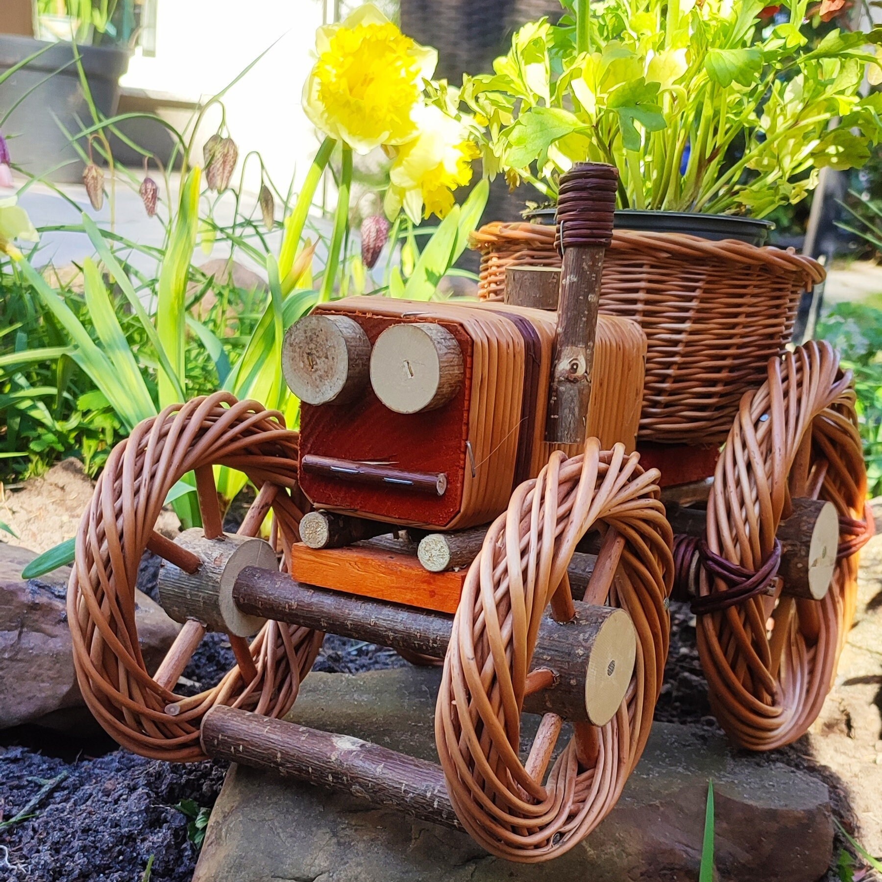 Decorative Tractor, Plant Bowl, Tractor Made of Willow 63 X 29 Cm Light ...