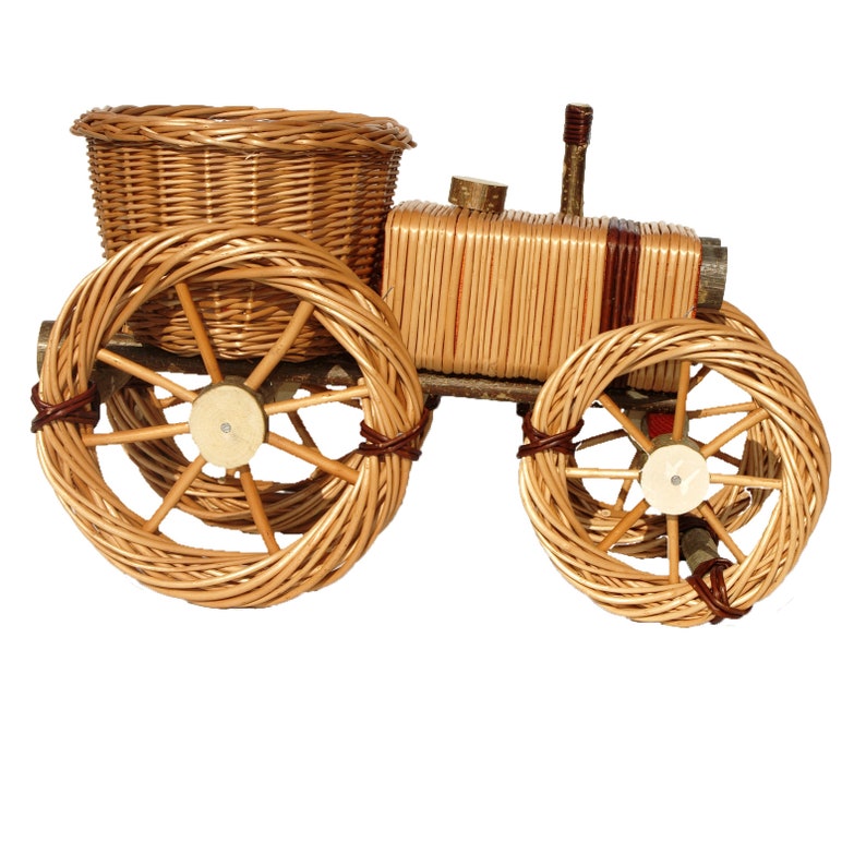 Decorative Tractor, Planter, Tractor Made of Wicker 63 X 29 Cm Light ...