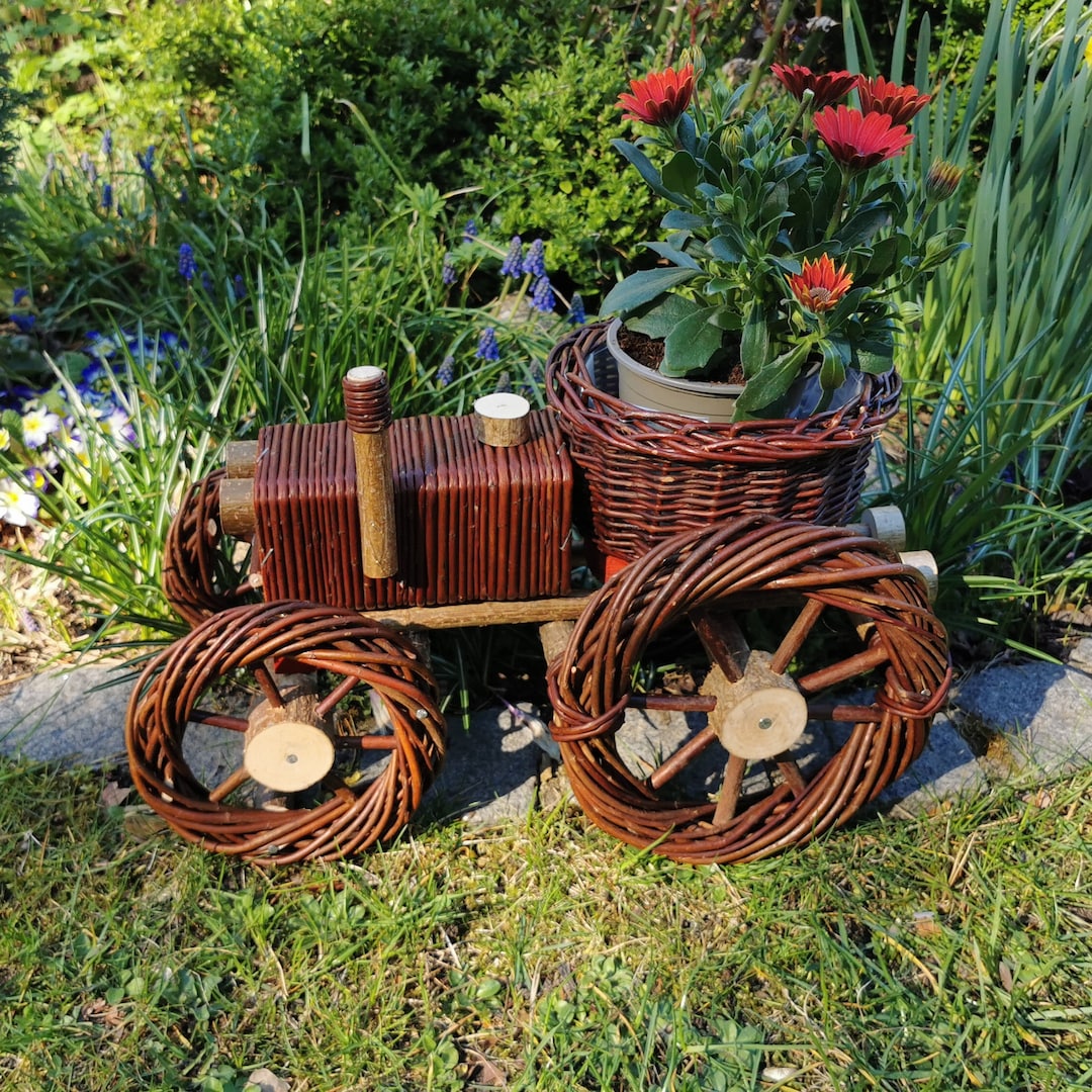 Decorative Tractor, Planter, Woven Willow Tractor - 63 X 29 Cm, Dark ...