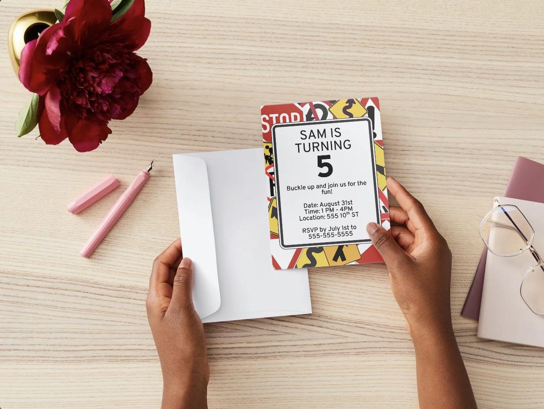 Road Sign Birthday Party Invitation Template, Construction Party, Boy ...