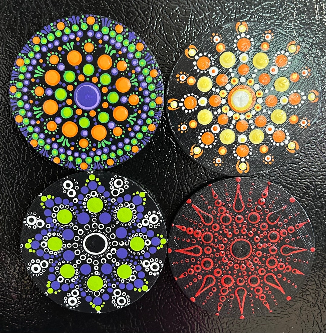 Mandala Dot Painting Wood Round Magnet Spooky Horror Themed Halloween ...