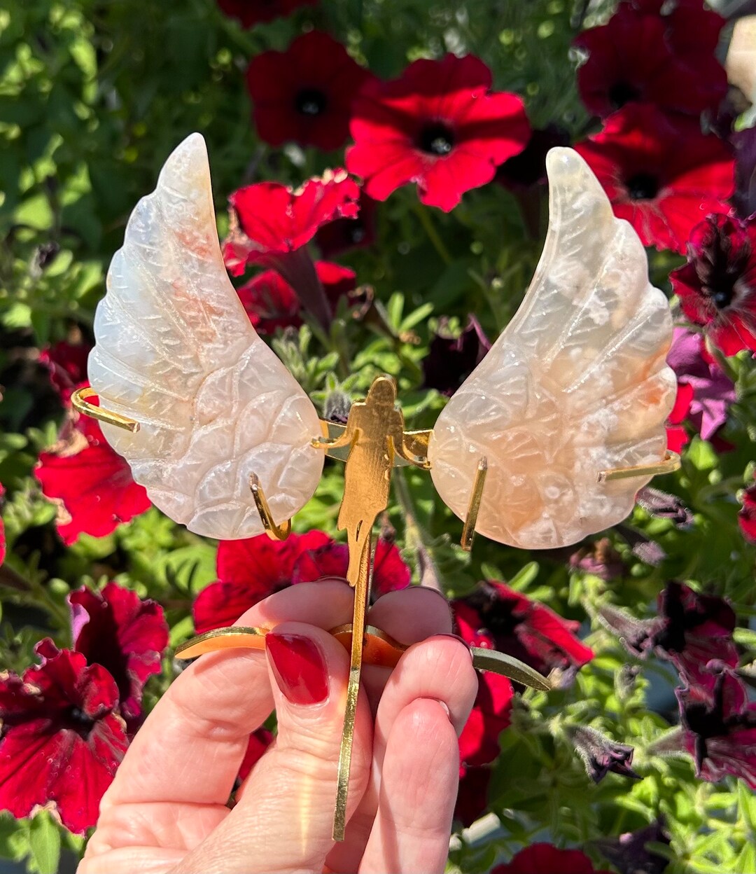 Flower Agate Crystal Mini Wings Goddess Fairy Angel W/ Stand Floral ...
