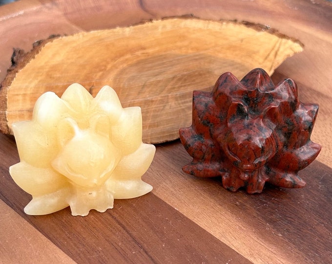 Nine Tailed Fox Kitsune Crystal Carving Crystals Stone Deity ...