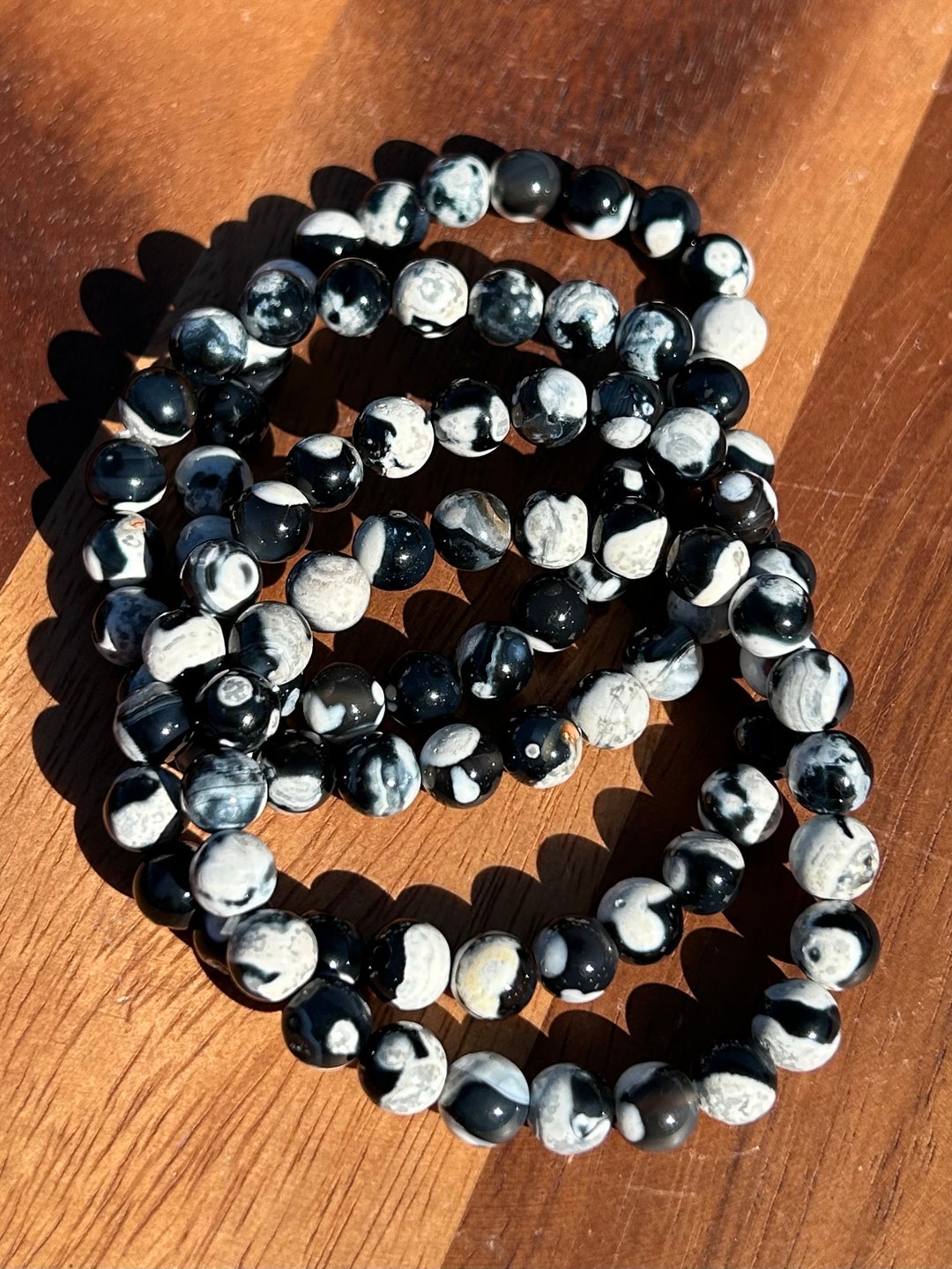 Orca Agate Crystal Bracelet Stone Beads 8mm Round Black White Jewelry ...