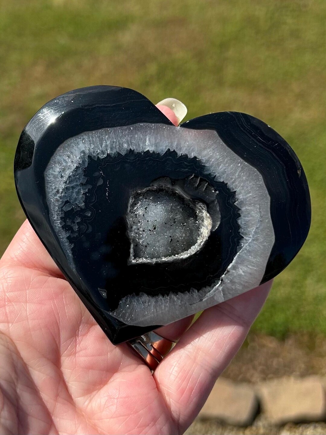 Druzy Black Banded Agate Crystal Heart B With White Quartz Banding - Etsy