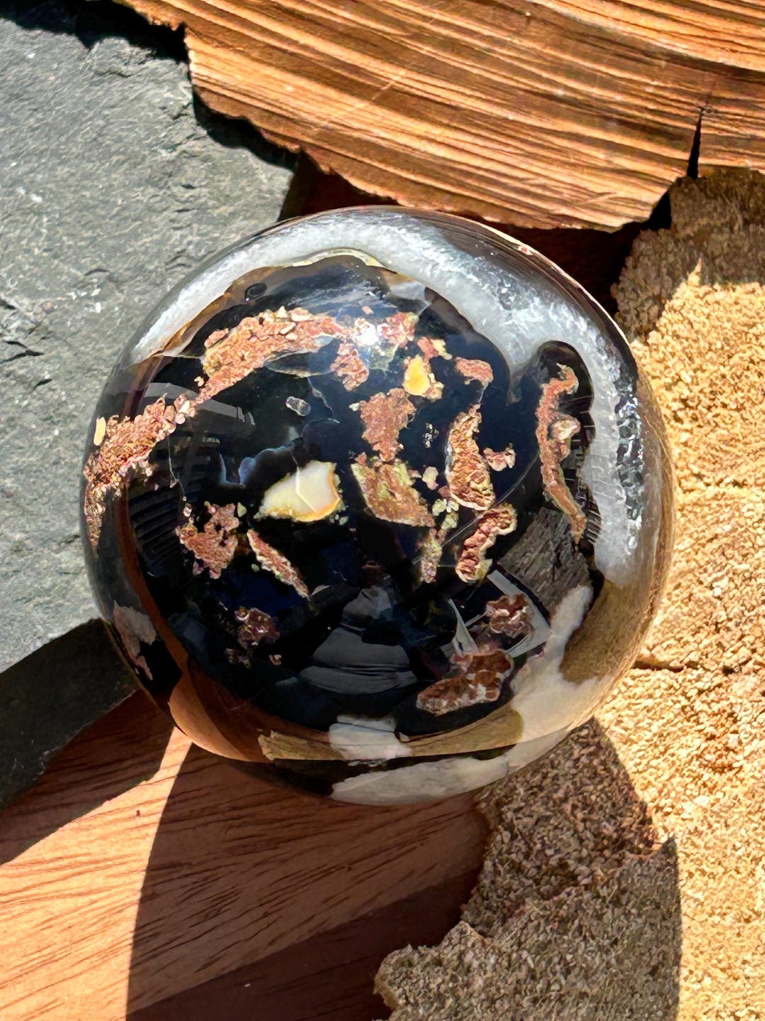 Volcano Agate Crystal Sphere A Chalcedony UV Light Reactive Green Glow ...