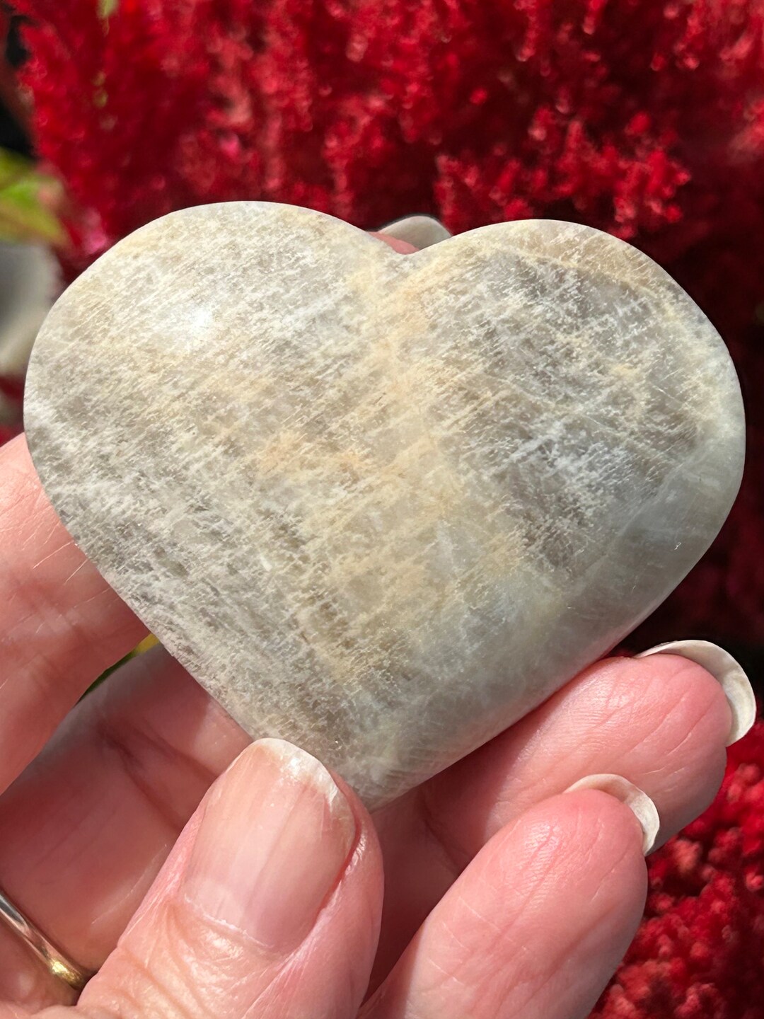 Moonstone Crystal Puffy Heart Carving Crystals Stones White Silver ...