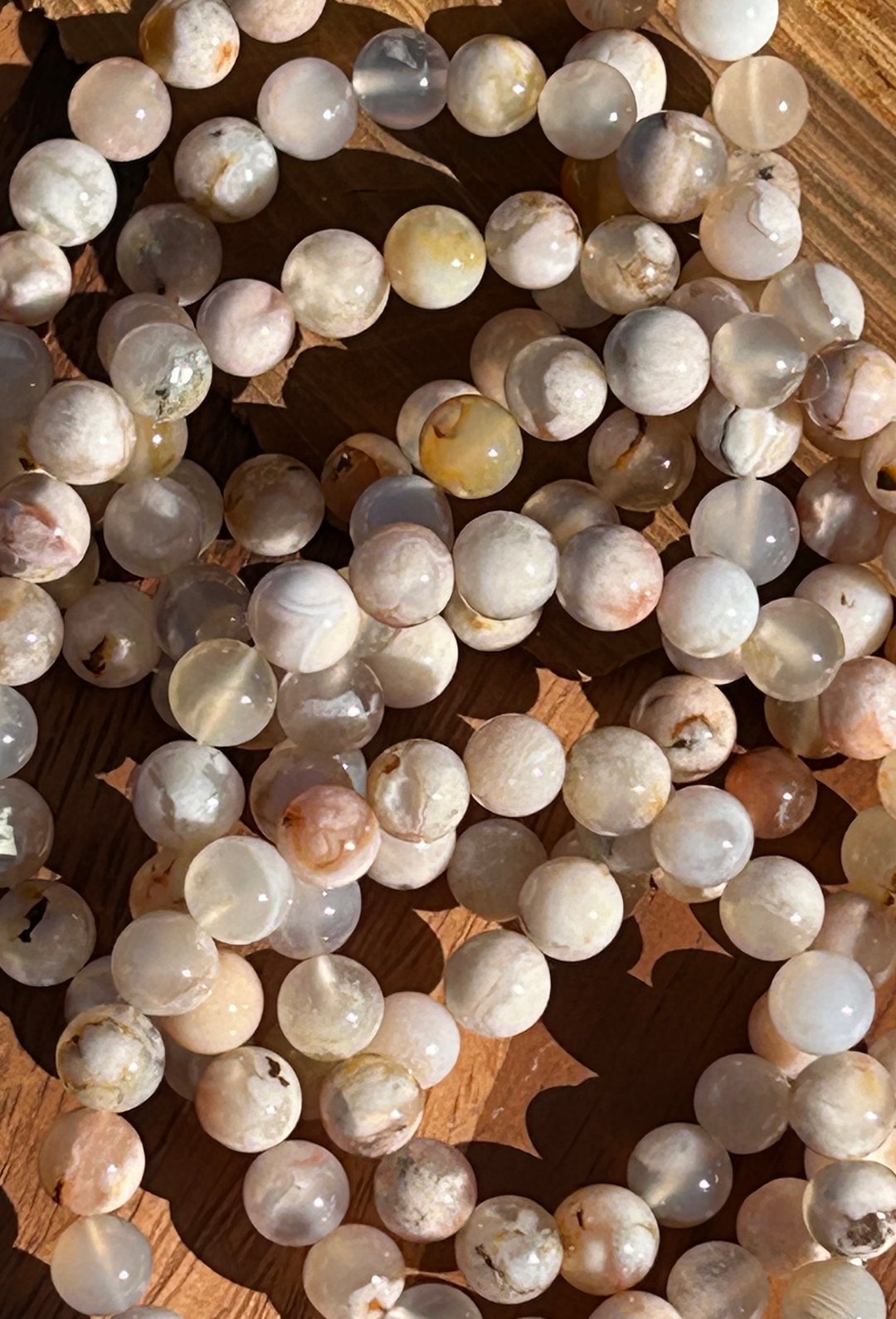 Flower Agate Crystal Bead Bracelet Pink Natural Crystals Beads Jewelry ...