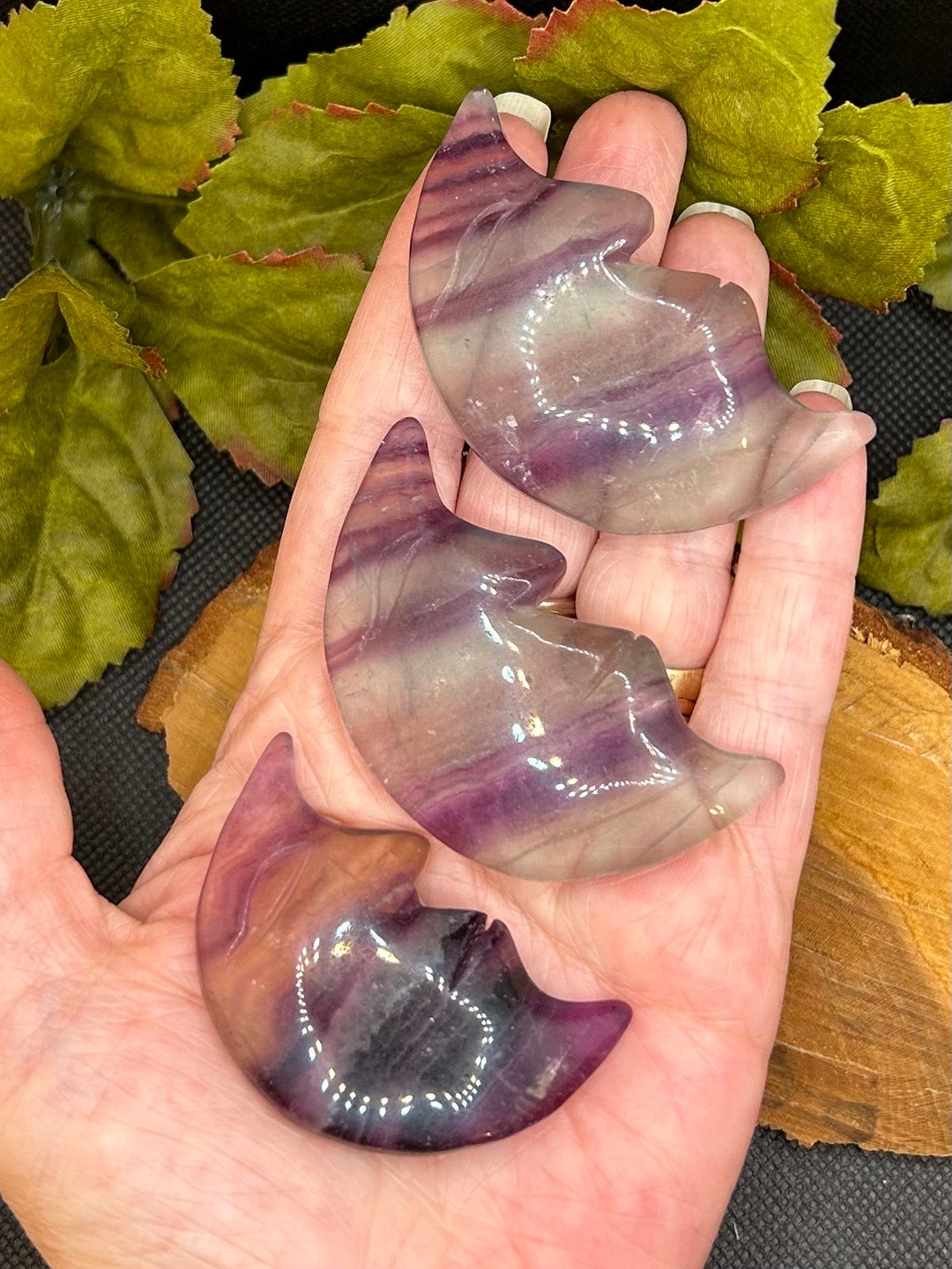 Fluorite Crystal Crescent Moon Phase Face Carving Stone Crystals Purple ...