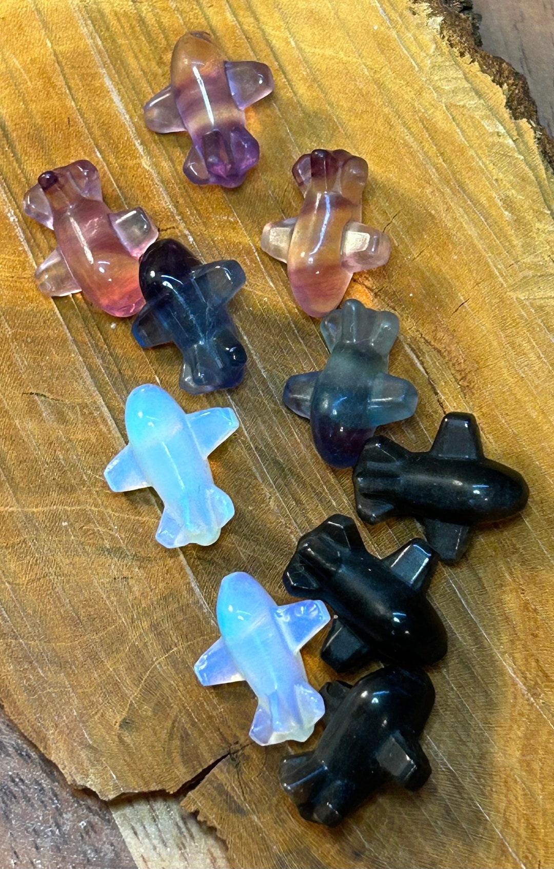 Airplane Crystal Mini Carving Fluorite Opalite Silver Obsidian Stone ...
