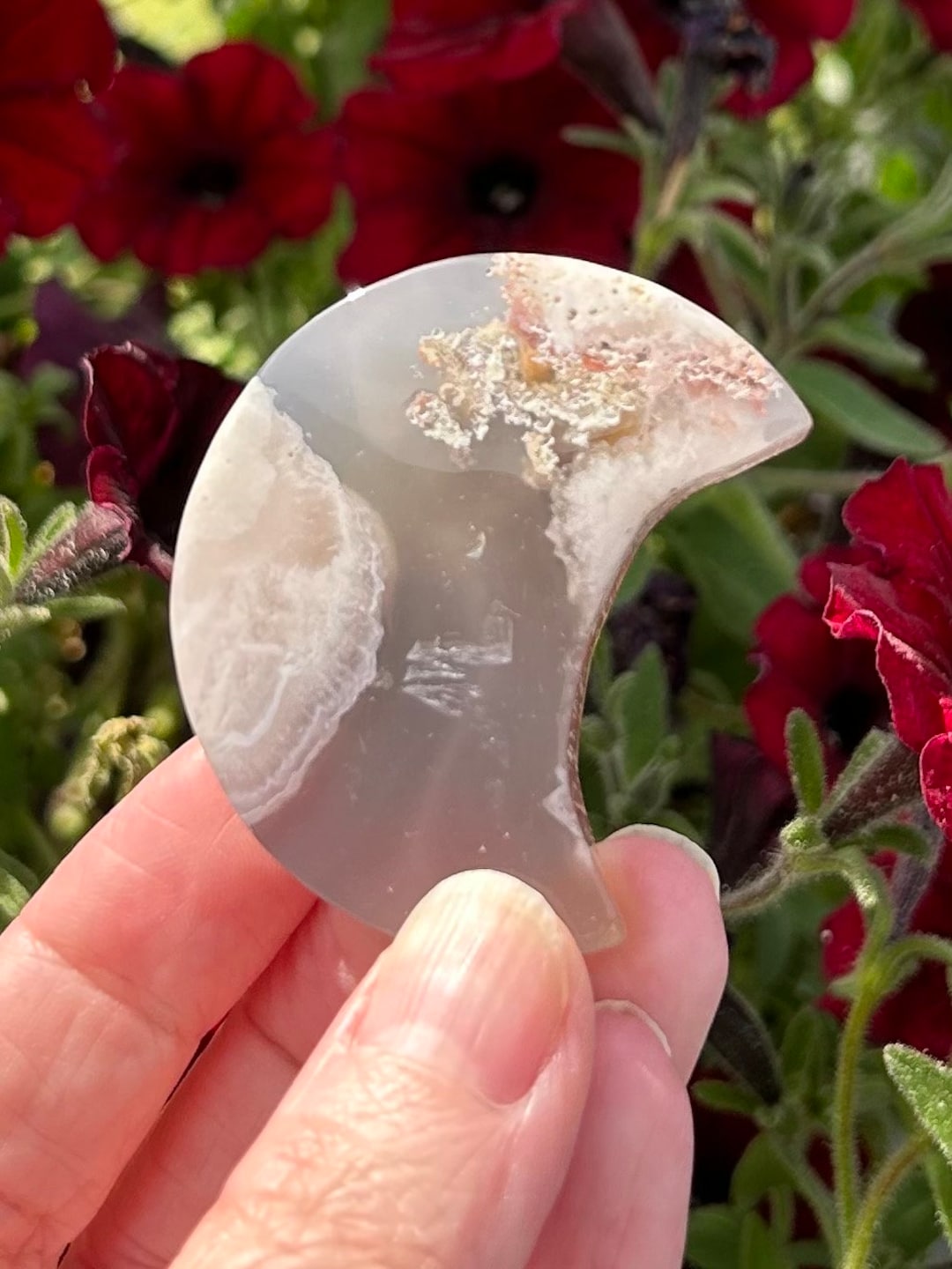 Adopt a Crystal Flower Agate Moon Crystal Hand Carved Stone - Etsy
