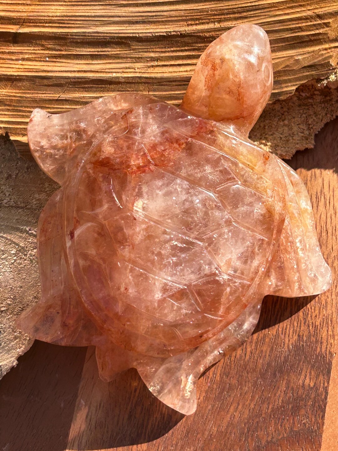 Large Fire Quartz Sea Turtle Carving Crystal Stone Rainbows Hematoid ...