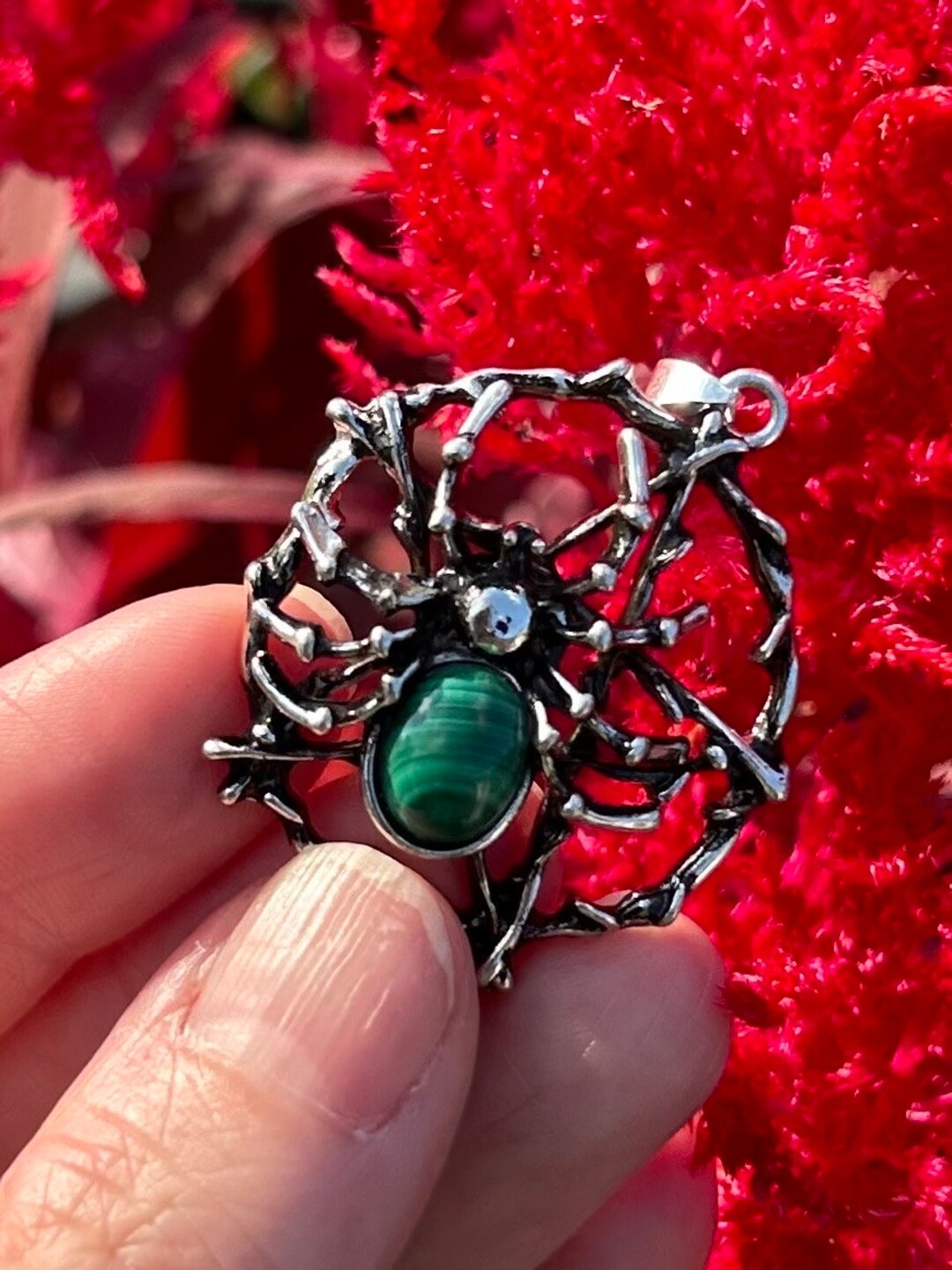 Malachite Spider Pentacle Pentagram Crystal Pendant Crystals Stone ...