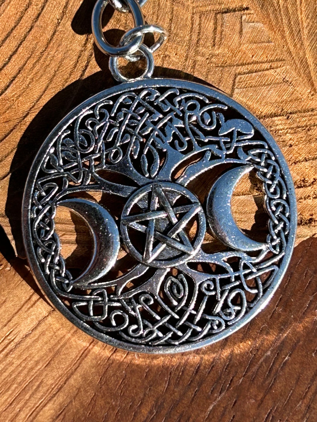 Triple Moon Goddess Tree of Life Pentacle Celtic Knot Keychain Charm ...