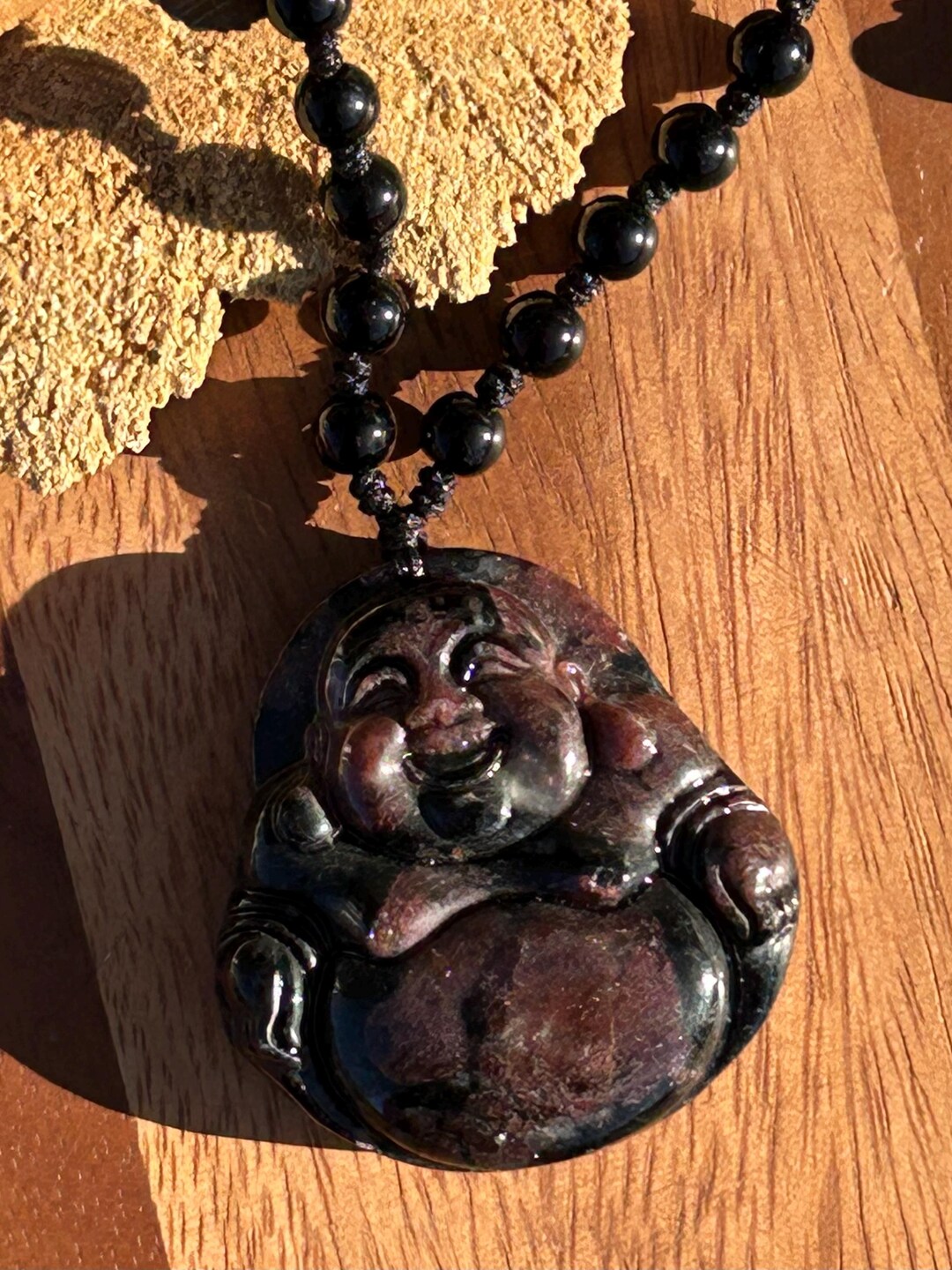 Firework Astrophillite Garnet Laughing Fat Buddha Pendant Necklace ...