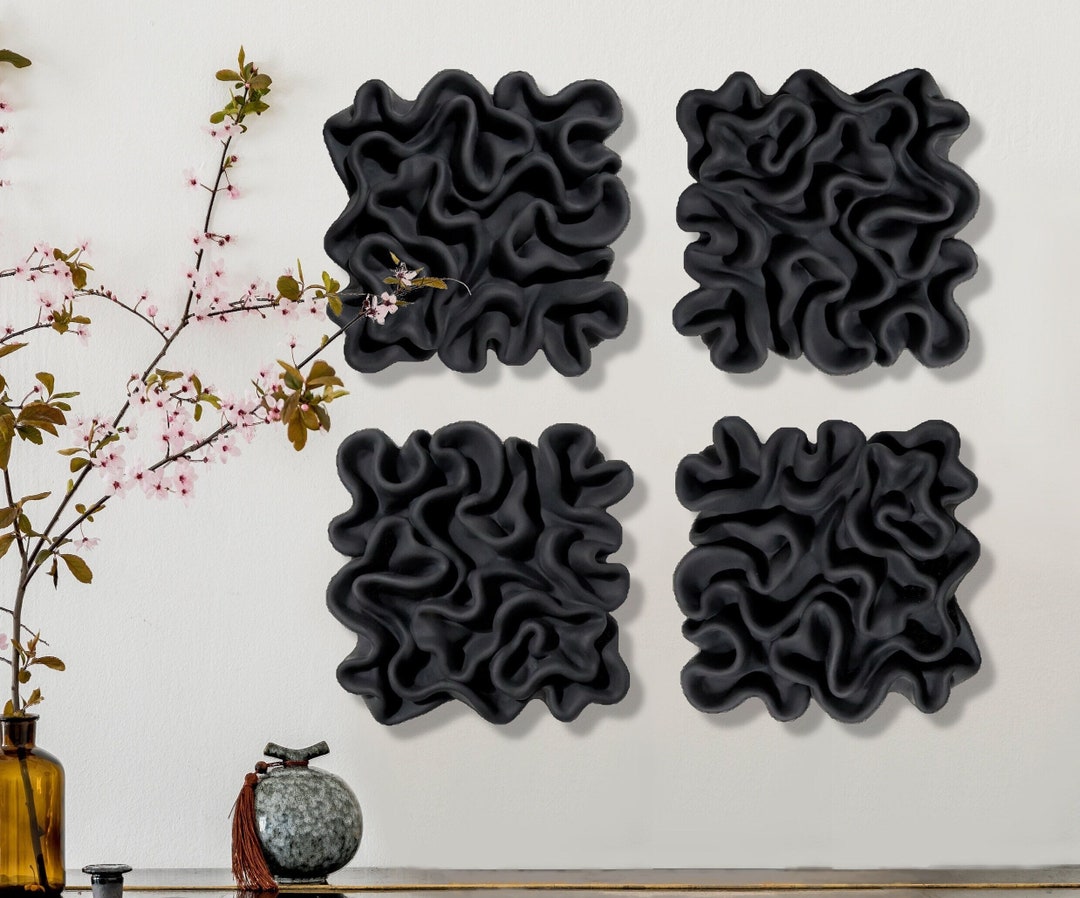 Black Draped Plaster Clay Wall Art Textured Fabric Textile Imitation 3D ...