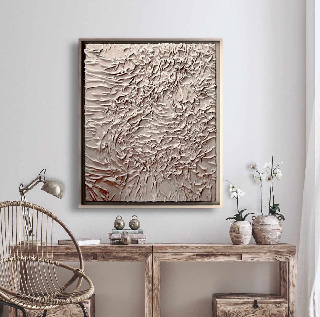 Large Draped Plaster Wall Art Fabric Textile Imitation Japandi 3D ...