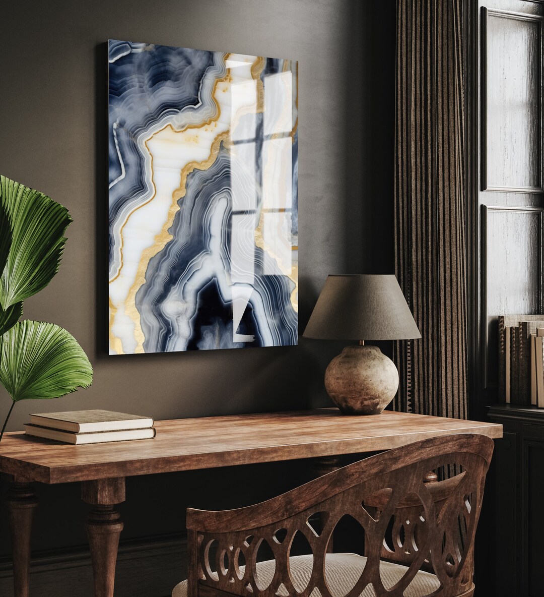 Navy Blue Geode Marble Wall Art Gloss Epoxy Resin Artwork - Etsy