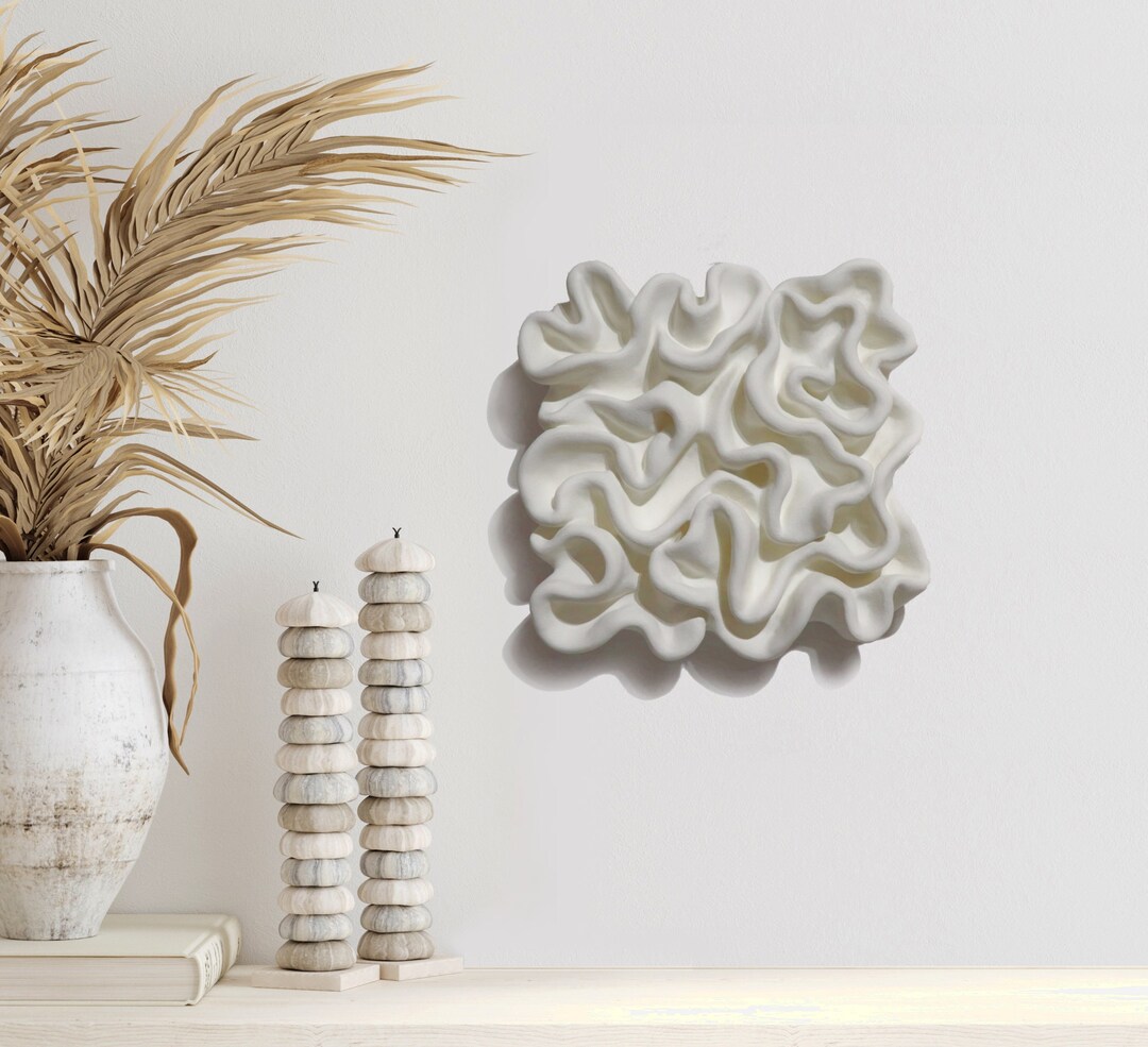White Textured Wall Art Clay Draped Plaster Fabric Textile Imitation 3D ...