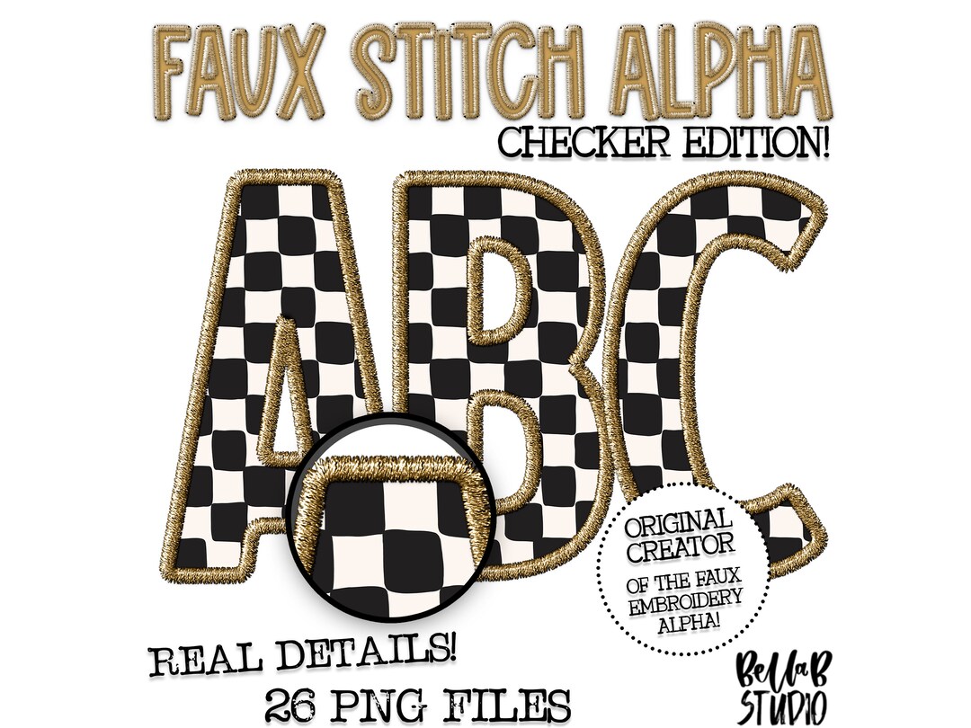 Faux Embroidered PNG Alphabet Set, Checker Stitched Alpha Set, Stitched ...