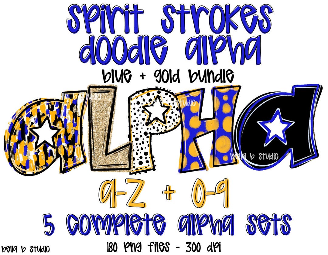 Blue Gold Spirit Doodle Alpha, Spots Alpha PNG, School Spirit Alphabet ...