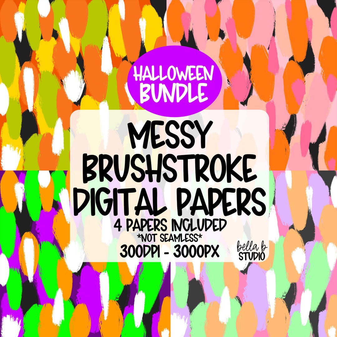 Messy Brush Stroke Digital Paper, Halloween, Messy Paint Digital Paper ...