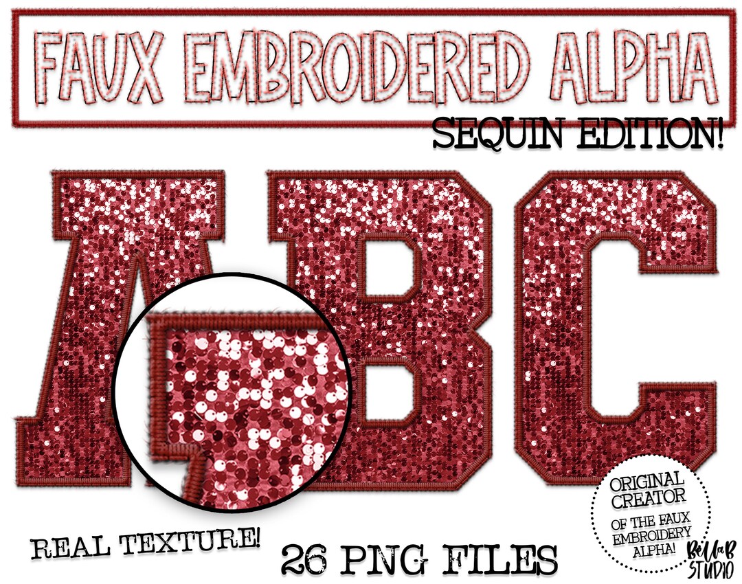 Faux Embroidered Sequin PNG Alphabet Set, Maroon Sequin,maroon Faux ...