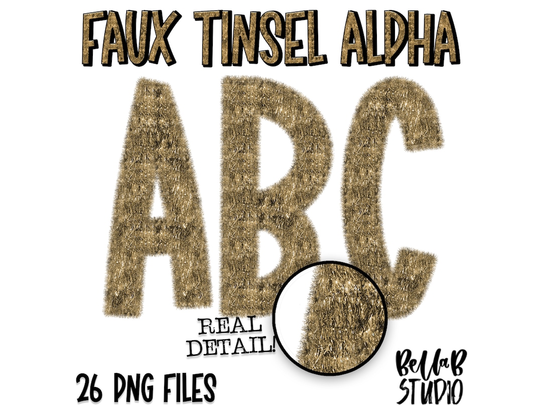 Faux Tinsel Alphabet Set, Tinsel Alpha PNG, Gold Tinsel, Tinsel Letters ...