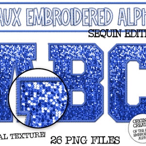 Faux Embroidered Sequin PNG Alphabet Set,royal Blue Sequin,blue Faux ...