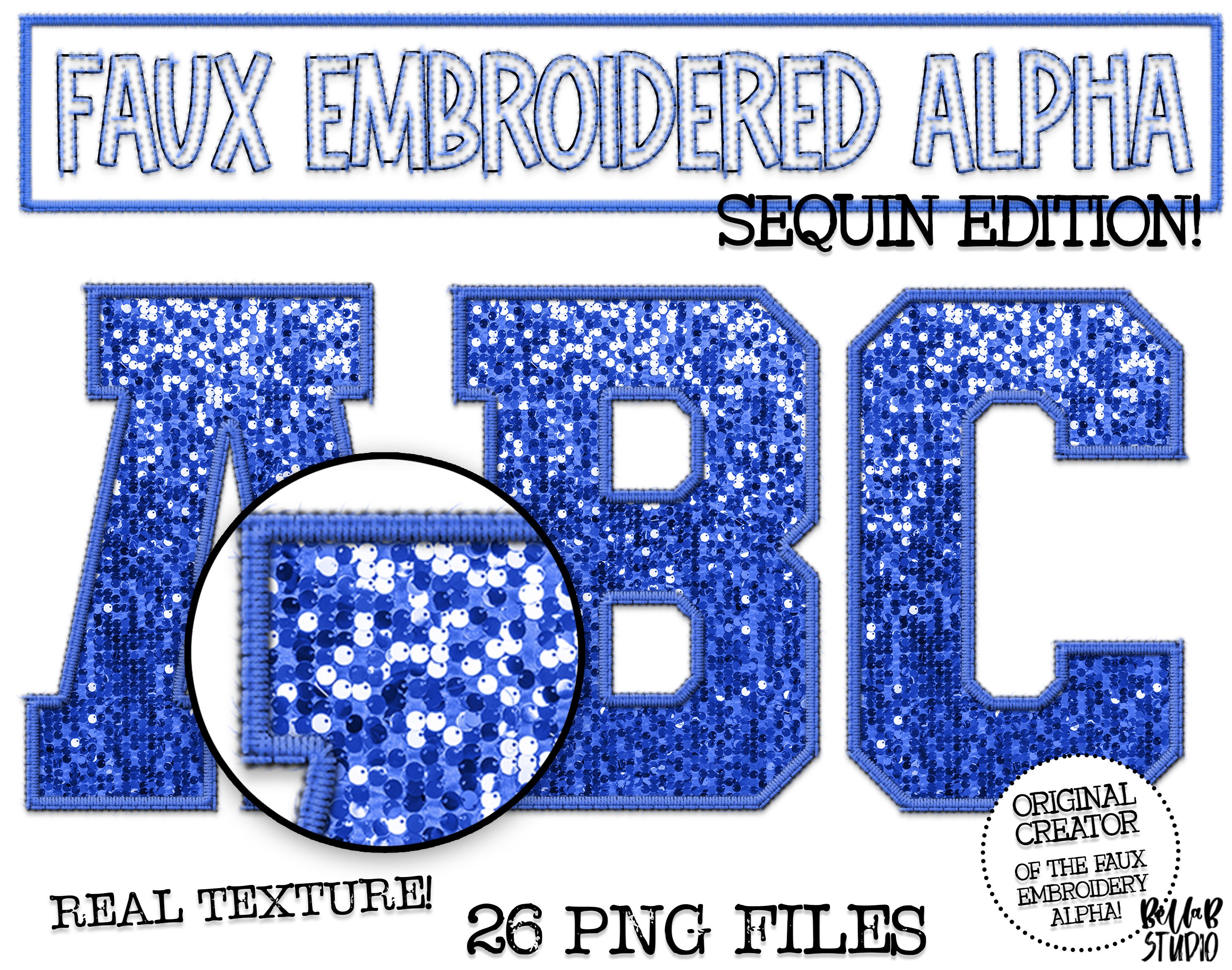 Faux Embroidered Sequin PNG Alphabet Set,royal Blue Sequin,blue Faux ...