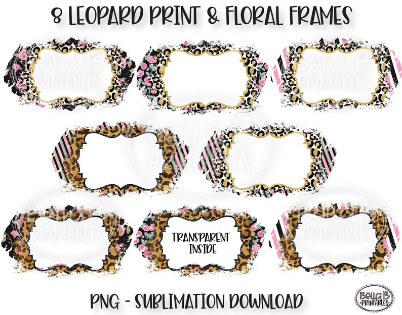 Floral Leopard Print Sublimation PNG Frames Grunge - Etsy