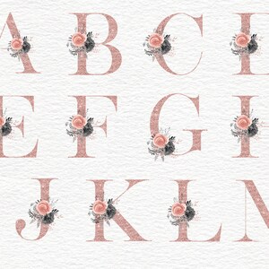 Rose Gold Glitter Floral Alphabet Set, Alphabet Clipart, Sublimation ...