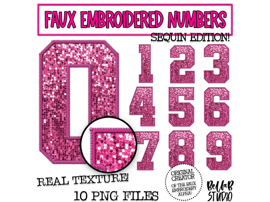 Faux Embroidered Sequin PNG Numbers Set, Pink Sequin, Pink Faux Sequin ...