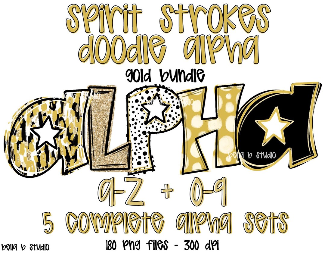 Gold Spirit Doodle Alpha, Spots Alpha PNG, School Spirit Alphabet ...