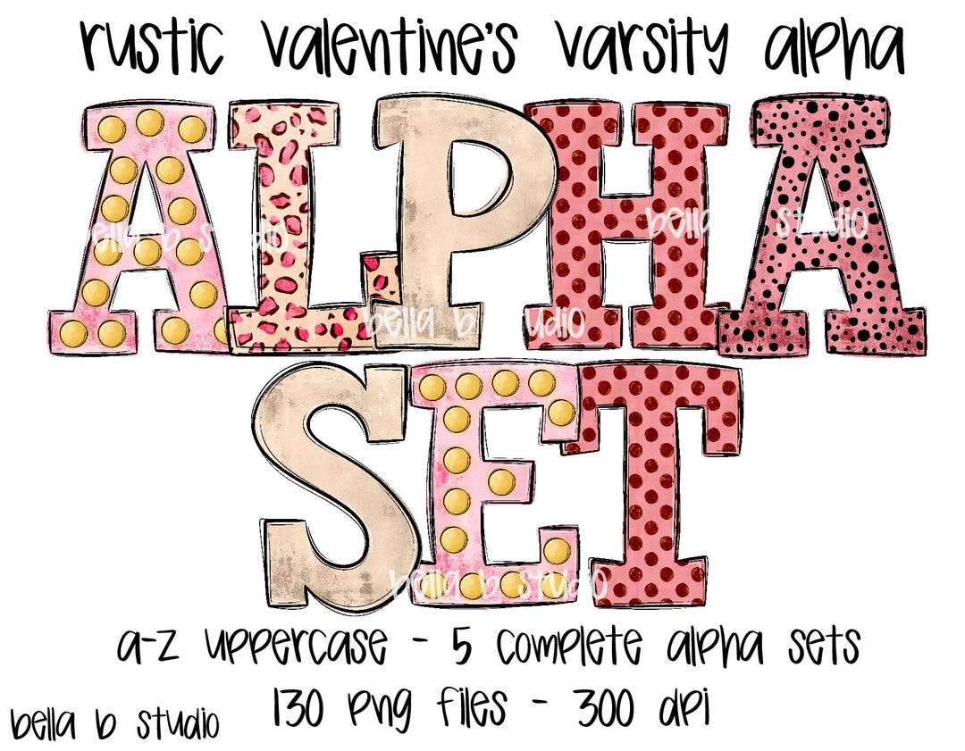 Rustic Valentines Varsity Doodle Alpha, Marquee Lights Alpha PNG, Pink ...