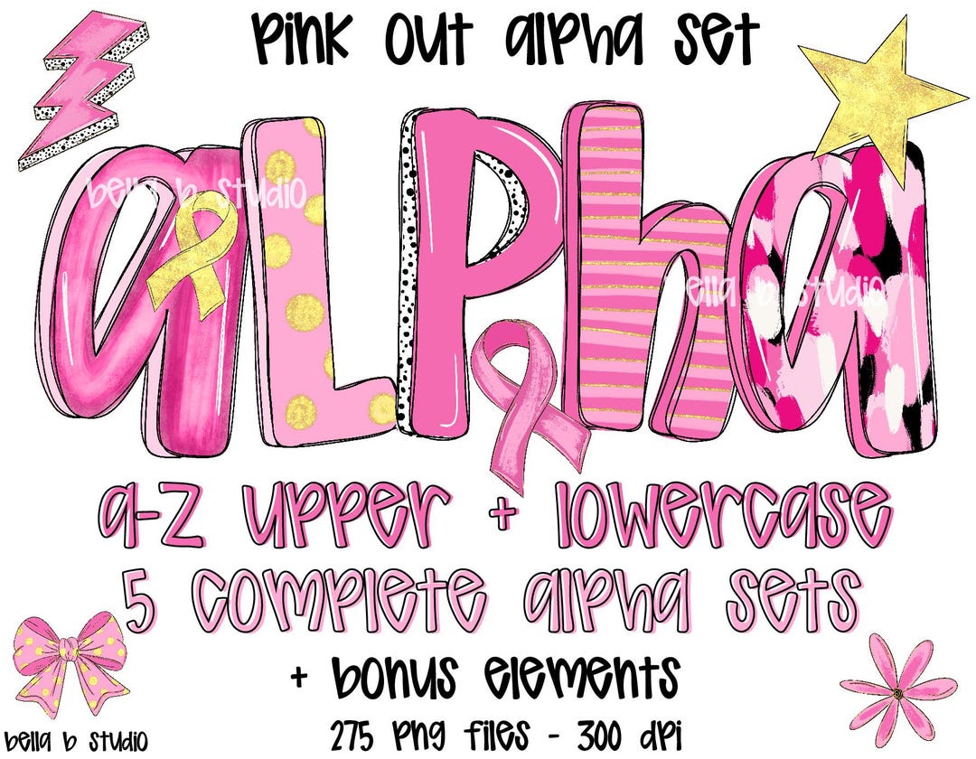 Pink Out Doodle Alpha PNG Bundle, Pink Alpha PNG, Alphabet, Doodle Font ...