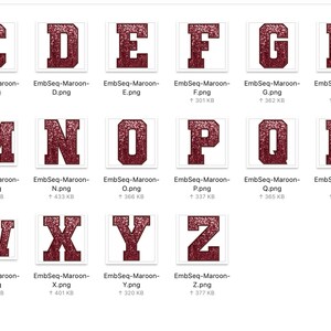 Faux Embroidered Sequin PNG Alphabet Set, Maroon Sequin, Burgundy Faux ...
