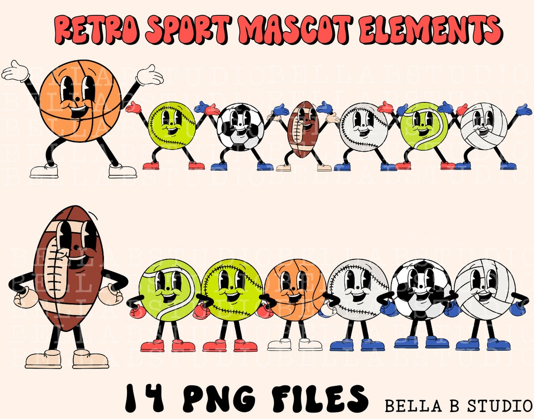 Retro Sports Mascot Sublimation Design Elements, Sports Balls Mascots ...
