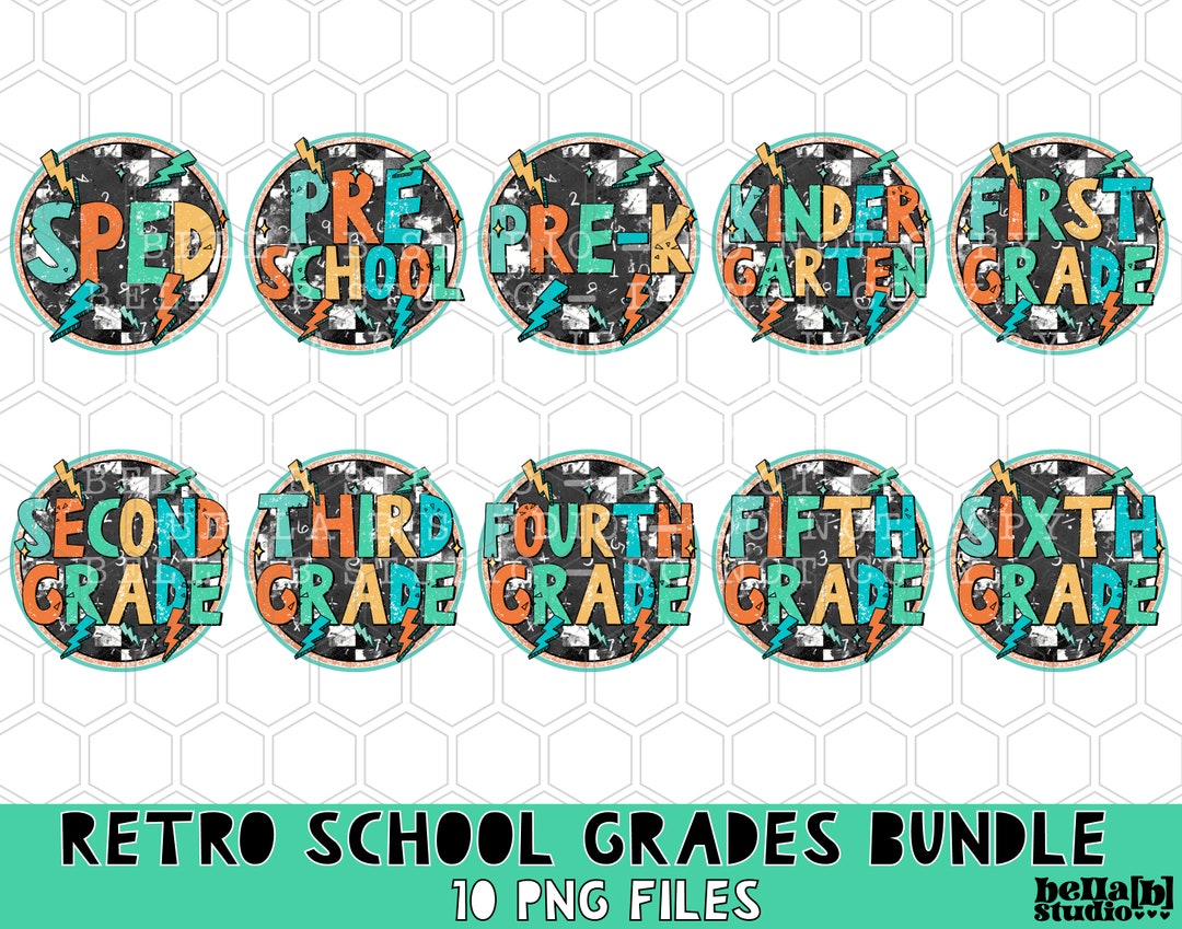 Retro Boho School Grades PNG Sublimation Design, School Bundle ...