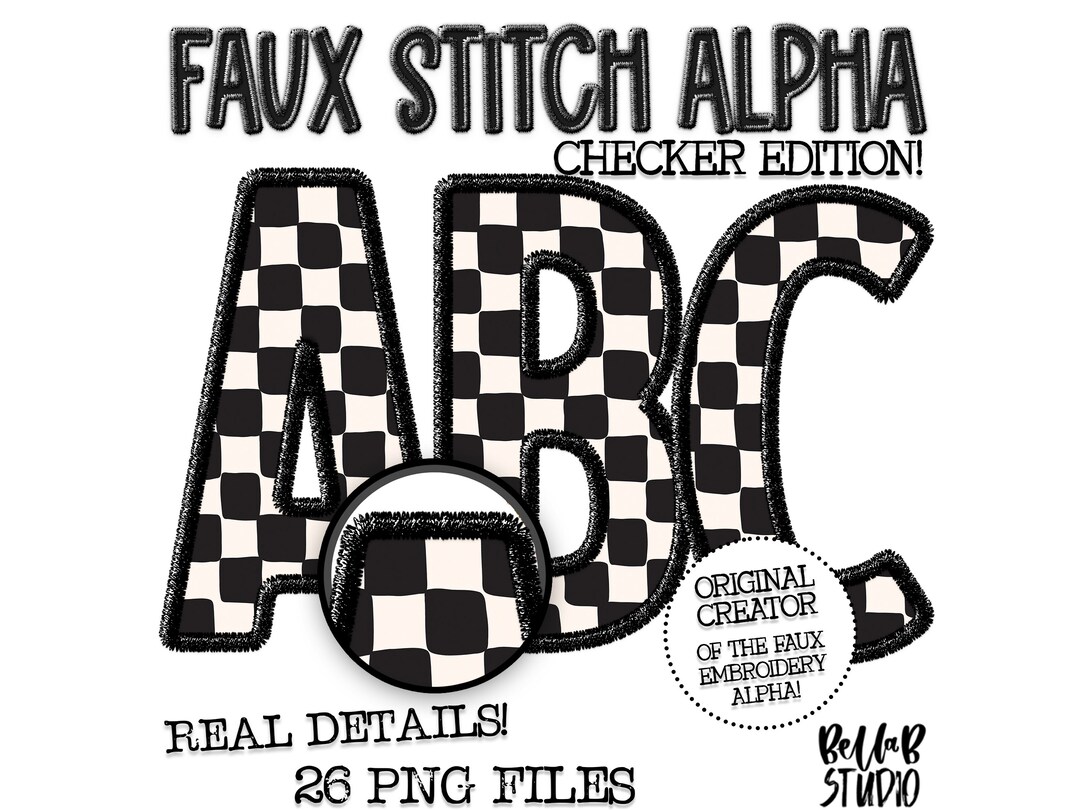 Faux Embroidered PNG Alphabet Set, Checker Stitched Alpha Set, Stitched ...