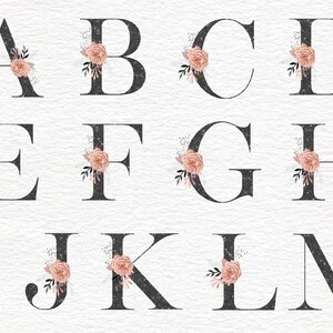 Black Glitter and Rose Gold Floral Alphabet Set, Alphabet Clipart ...