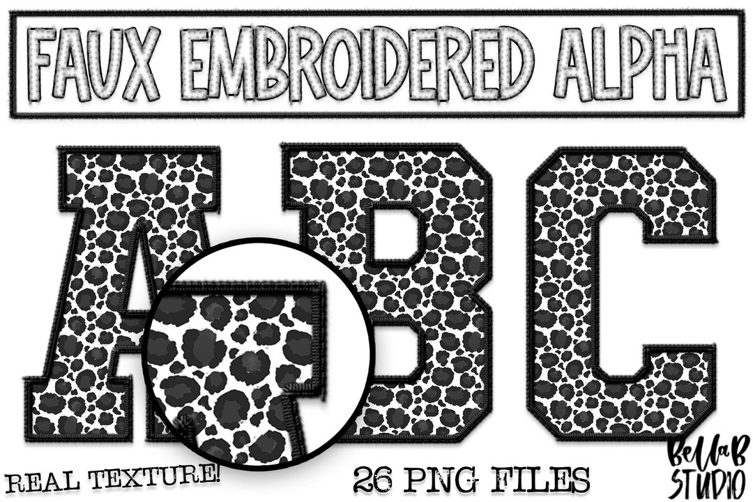 Faux Embroidered PNG Alphabet Set, Black Leopard Alphabet,stitched ...