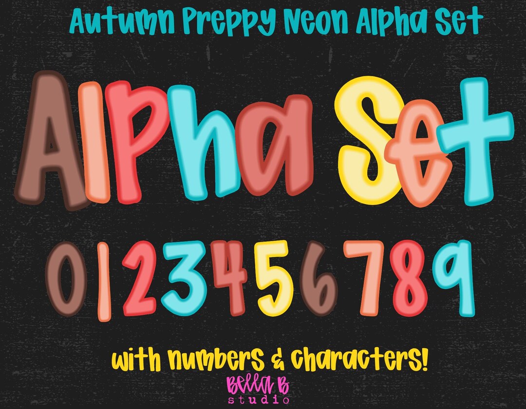 Fall Neon Doodle Alpha PNG Bundle,autumn Preppy Letters Png,bright ...