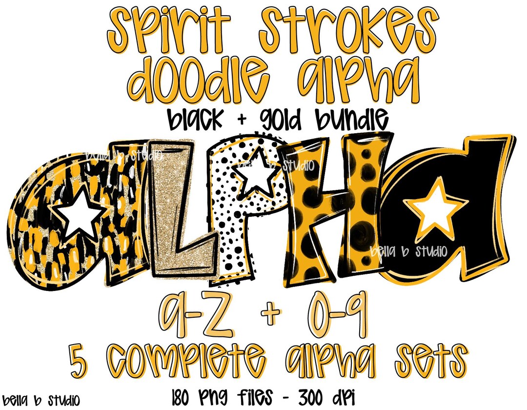 Black Gold Spirit Doodle Alpha, Spots Alpha PNG, School Spirit Alphabet ...